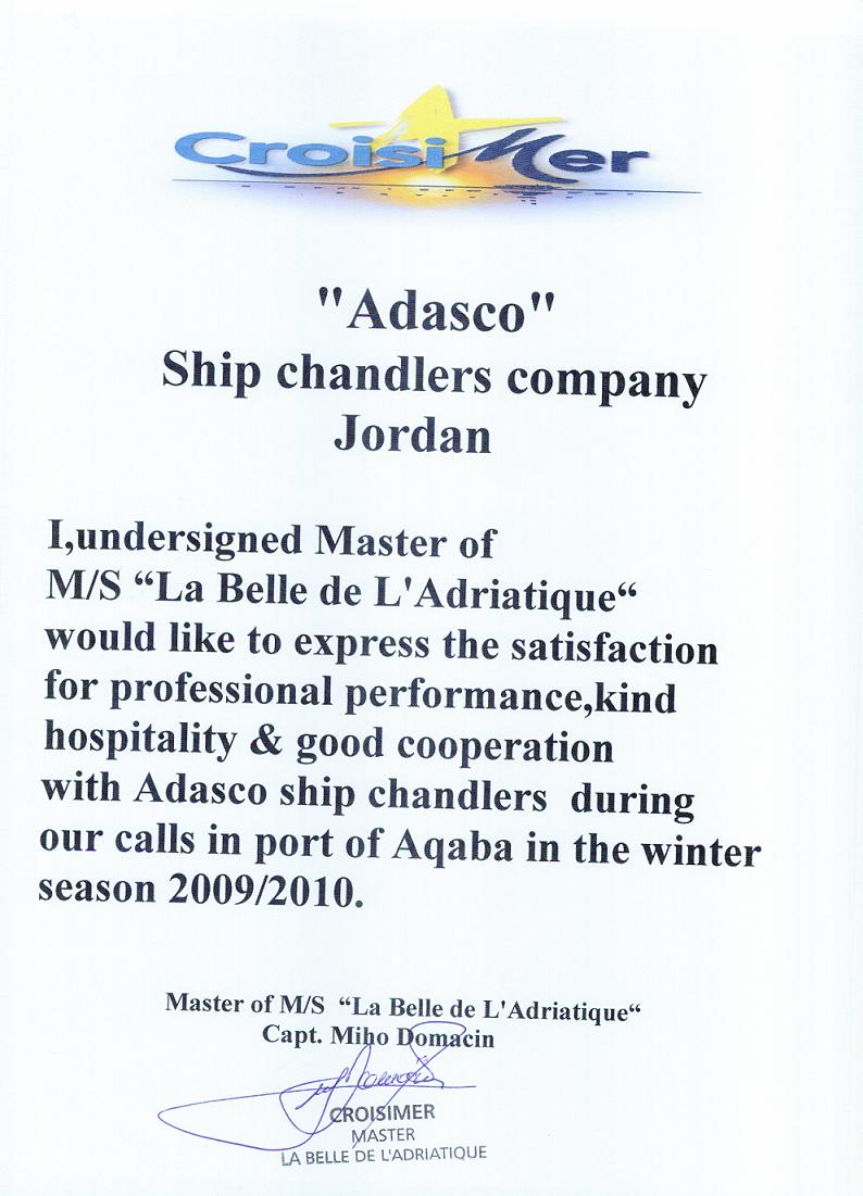 Adasco For Suppllies, Aseza, Jordan | Shipping & Marine Supplier | ShipServ