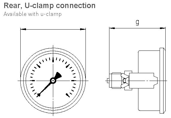 653304 GAUGE PRESSURE W/GLYCERINE, REAR/U-CLAMP -1-3BAR 63MM G1/4 ...
